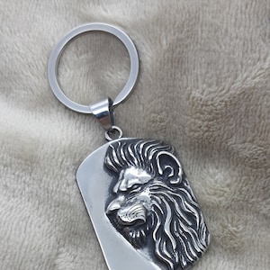 Lion Keyring Stainless Steel Mens Lion Keychain Large Key - Etsy UK
