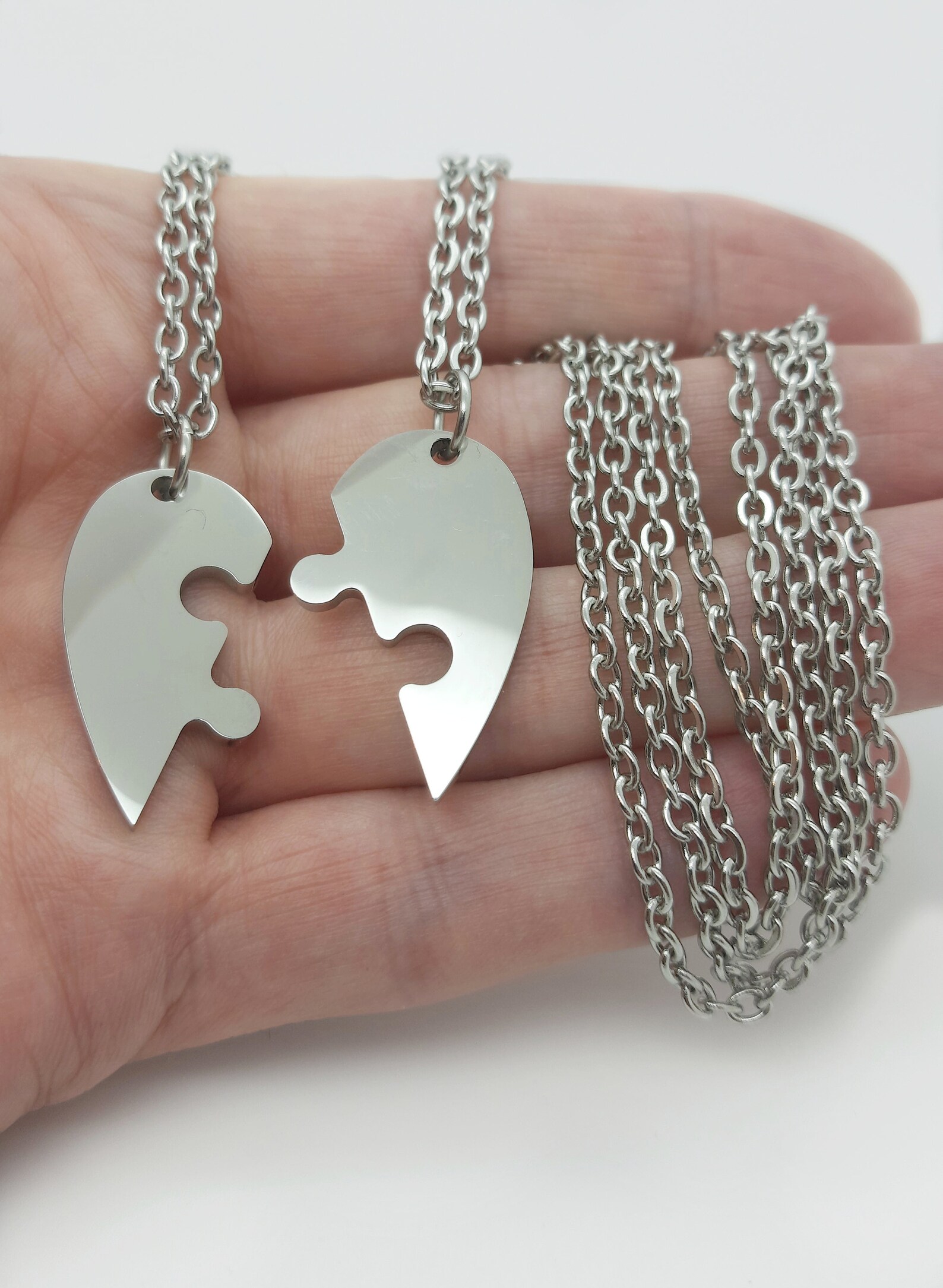 Couples Necklace Interlocking Love Heart Pendants Matching Lovers ...