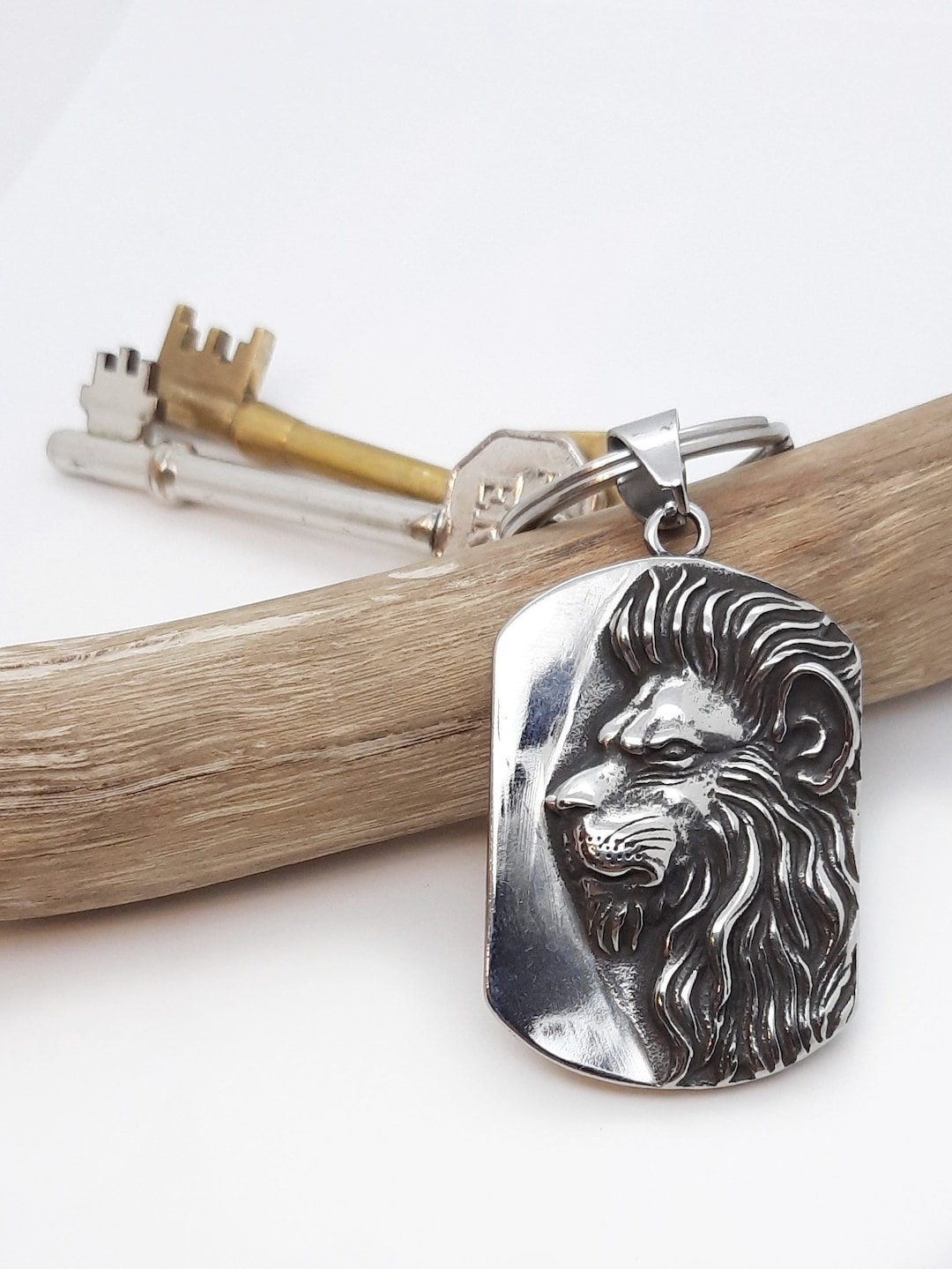 Lion Keyring Stainless Steel Mens Lion Keychain Large Key - Etsy UK