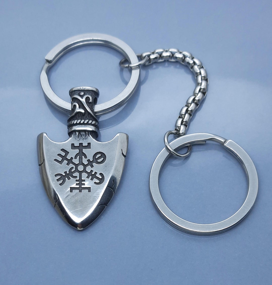 Viking Arrowhead Keychain Valknut Amulet Pendant Vegvisir Keyring Mens ...
