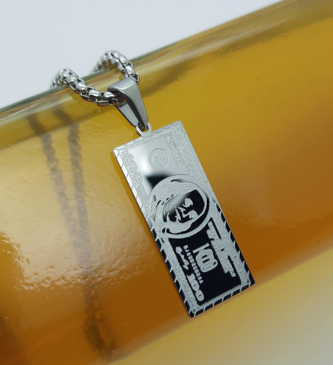 100 Dollar Bill Necklace, Benjamin Note Pendant, Franklin Necklace ...