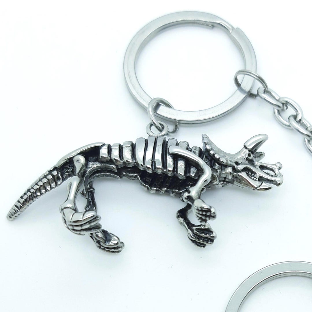 Dinosaur Fossil Keychain Triceratops Jurassic Gift Keyring Metal ...