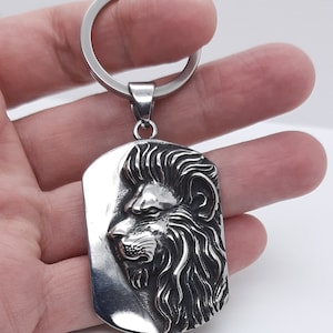 Lion Keyring Stainless Steel Mens Lion Keychain Large Key - Etsy UK
