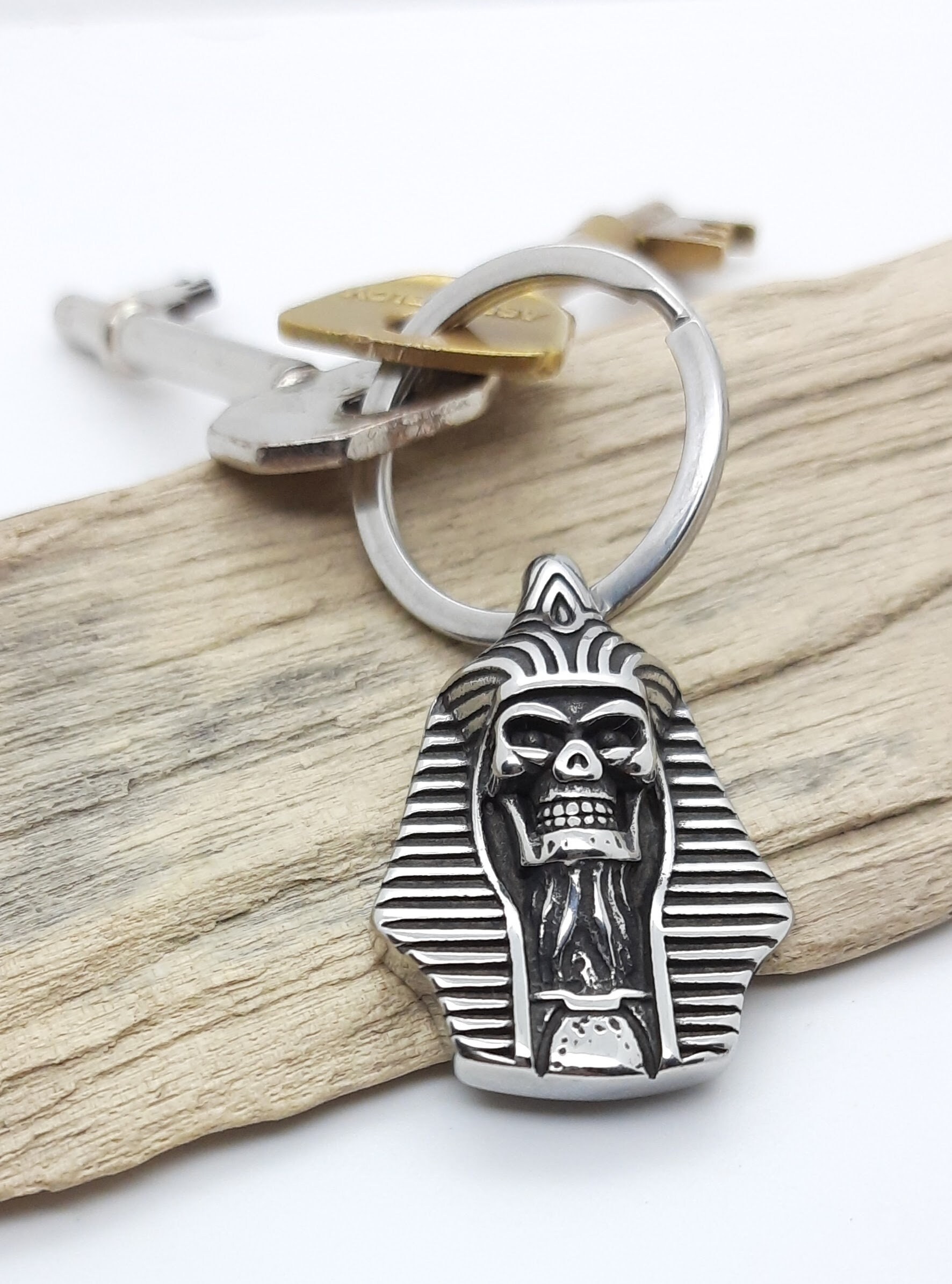 Pharaoh Skull Keychain Tutankhamun Skull Keyring Egyptian - Etsy