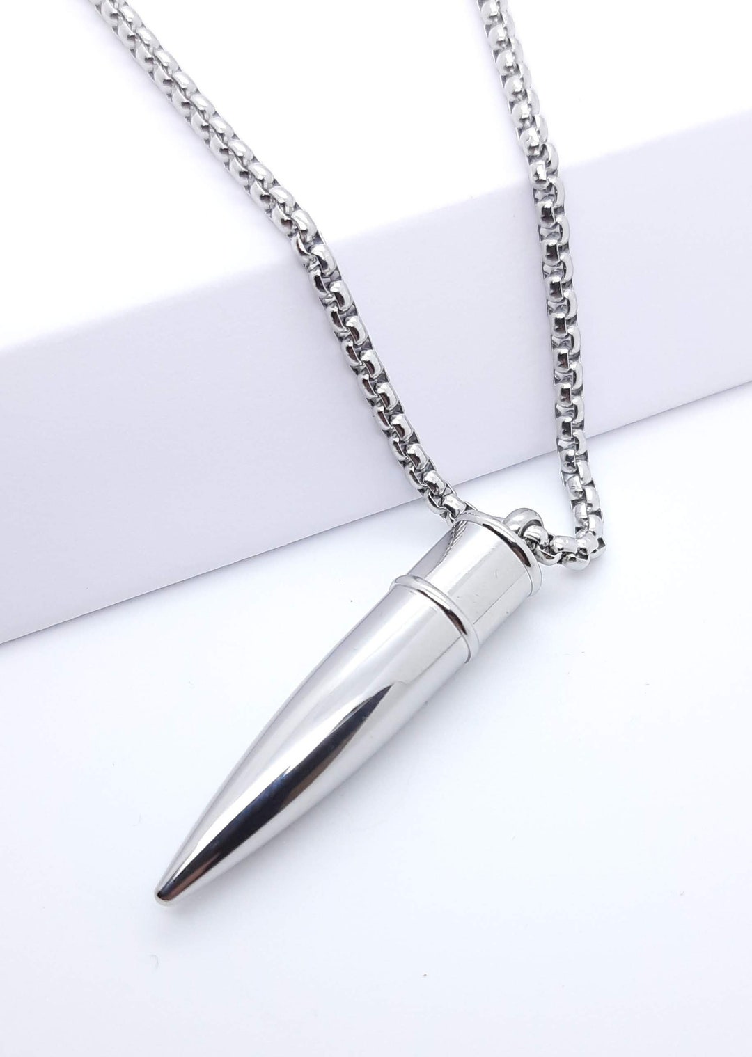 Mens capsule necklace, bullet pendant, silver bullet, replica bullet ...