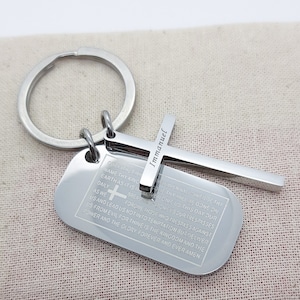 Lords Prayer Keychain Christian Cross Keyring Religious Double Pendant ...