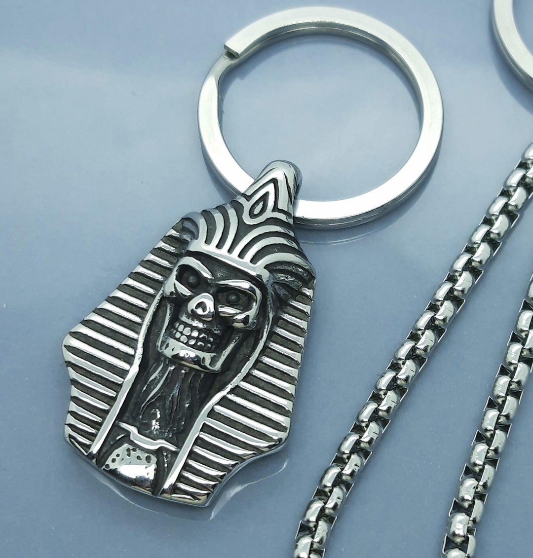 Pharaoh Skull Keychain Tutankhamun Skull Keyring Egyptian Skull ...