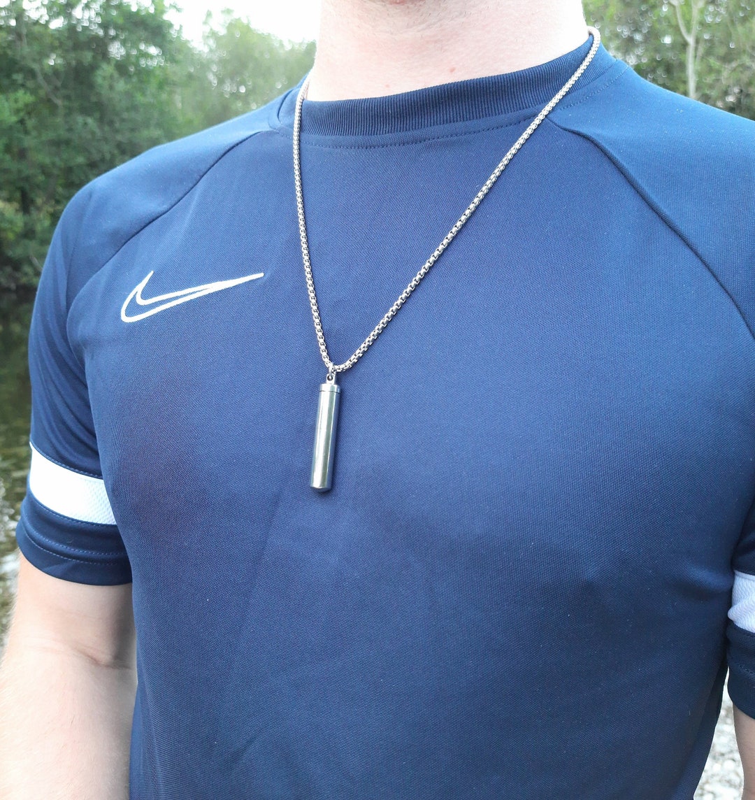 Capsule Pendant Necklace Silver Capsule Cylinder Pendant Stainless ...