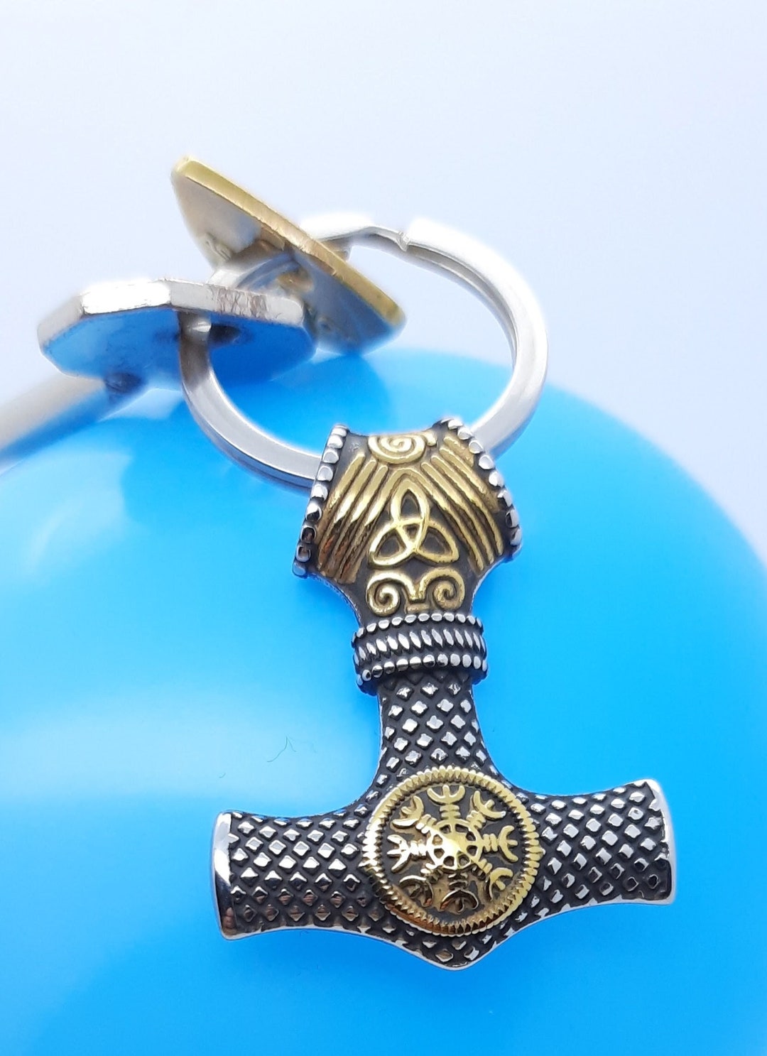 Thors Hammer Keyring Mjolnir Keychain With Vegvisir Icelandic - Etsy