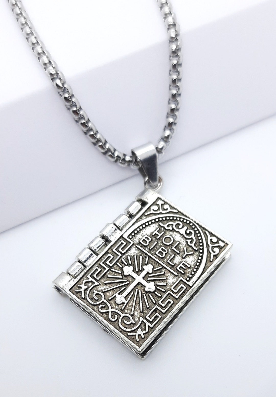 Bible Necklace Holy Bible Pendant With Lords Prayer Christian Necklace ...