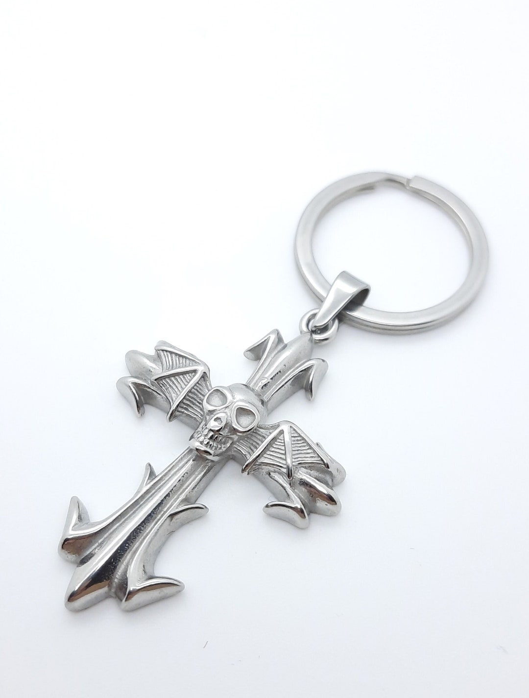 Skull and Cross Keyring, Cross Keychain With Skull, Mens Skull Key Fobs ...