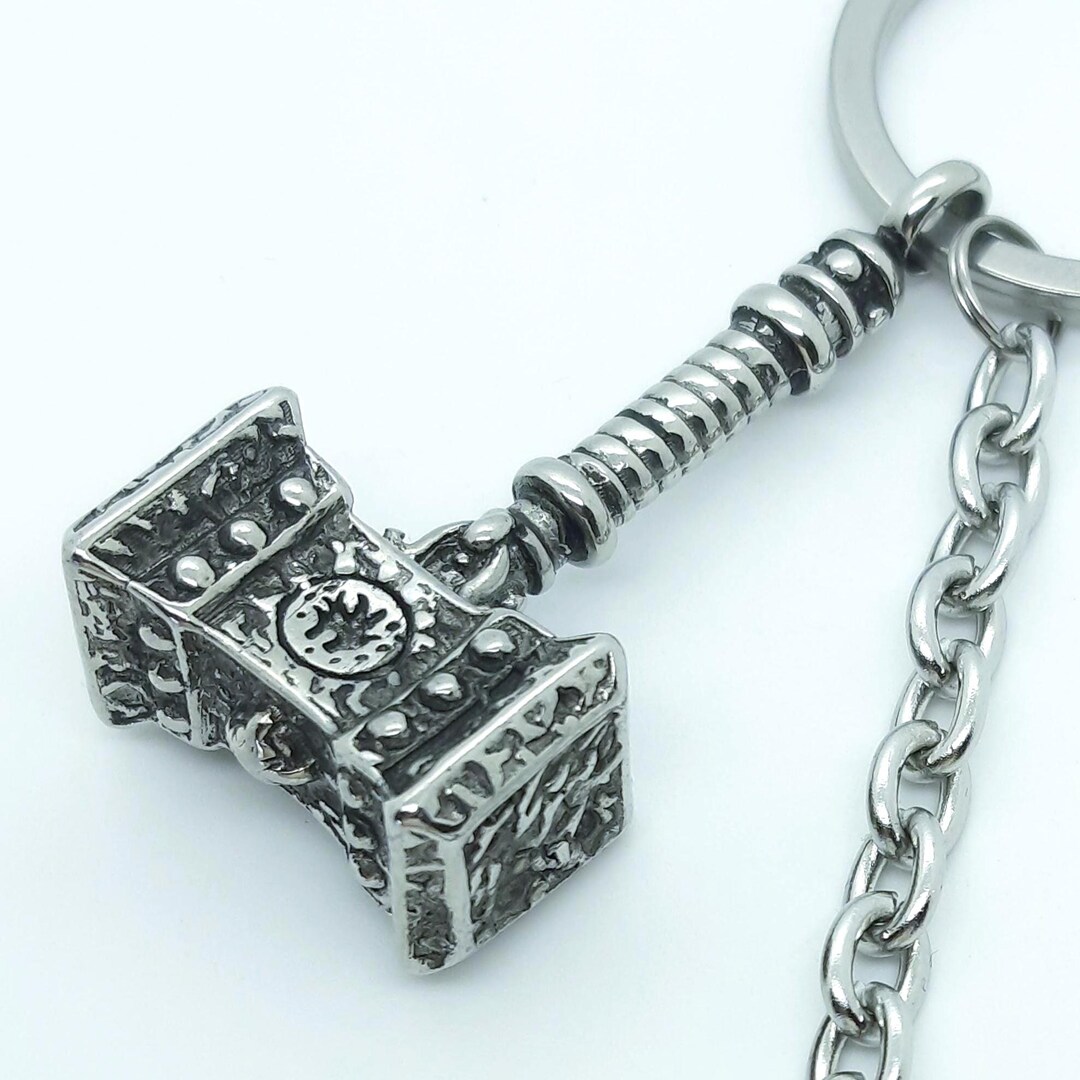 Thors Hammer Keychain Viking Mjolnir Keyring for Men Large Stainless ...