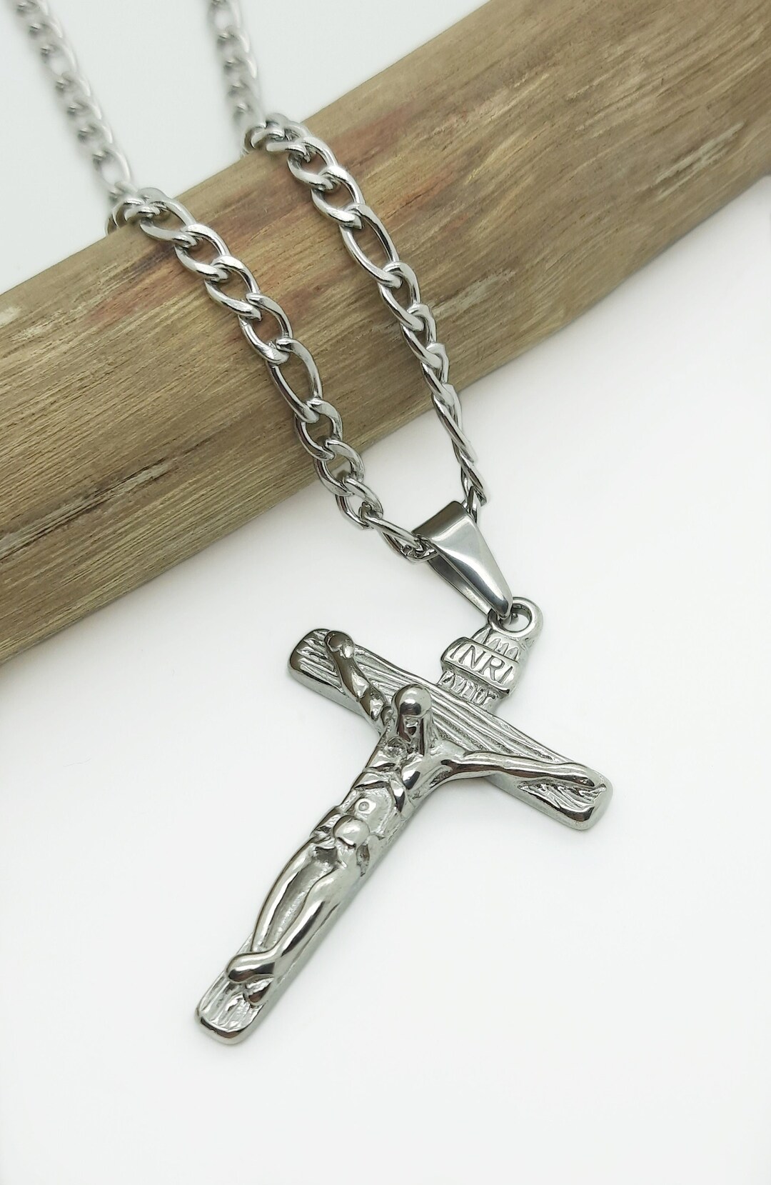 Crucifix Necklace, Jesus Christ Cross Pendant, Medium Cross, Mens ...