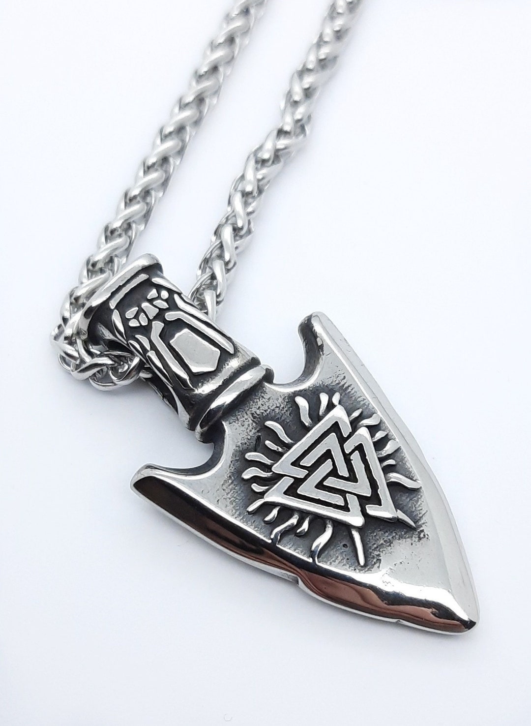 Viking Arrow Head Necklace, Valknut Pendant, Vegvisir, Silver Arrowhead ...