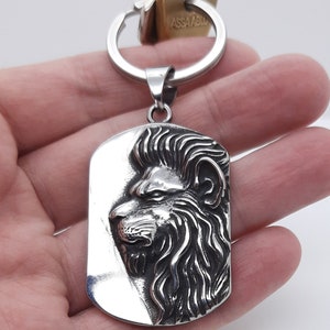 Lion Keyring Stainless Steel Mens Lion Keychain Large Key - Etsy UK