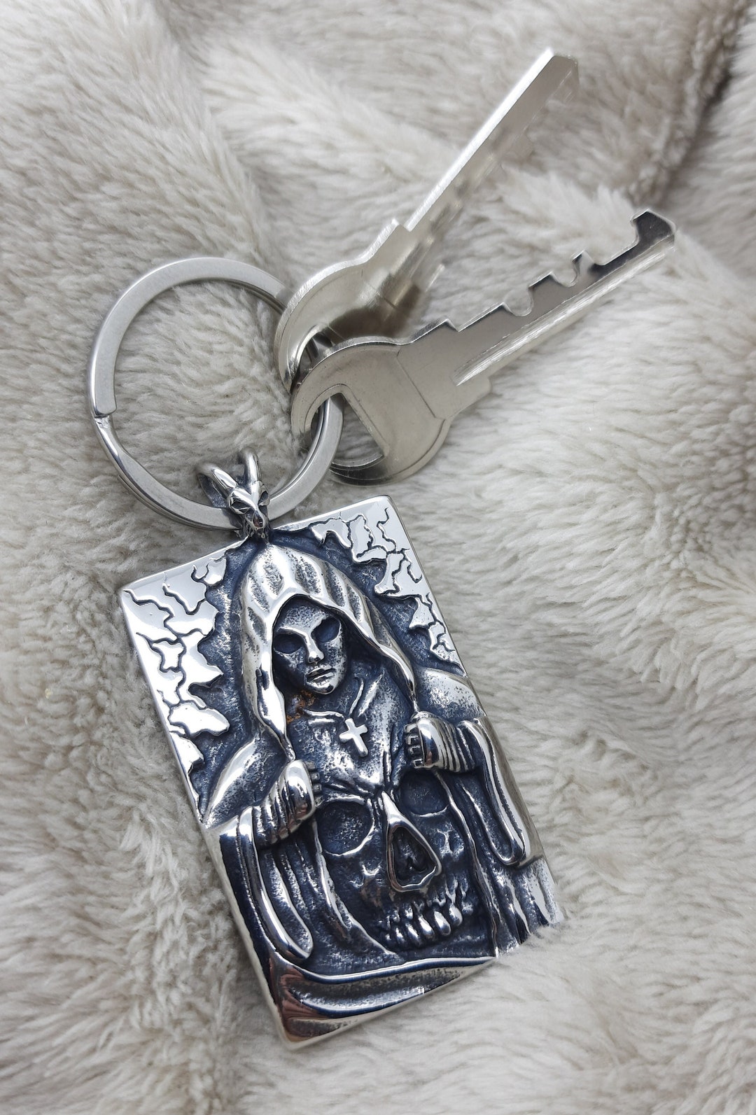Grim Reaper Keyring, Death Skull Keychain, Angel of Death, Large Death ...