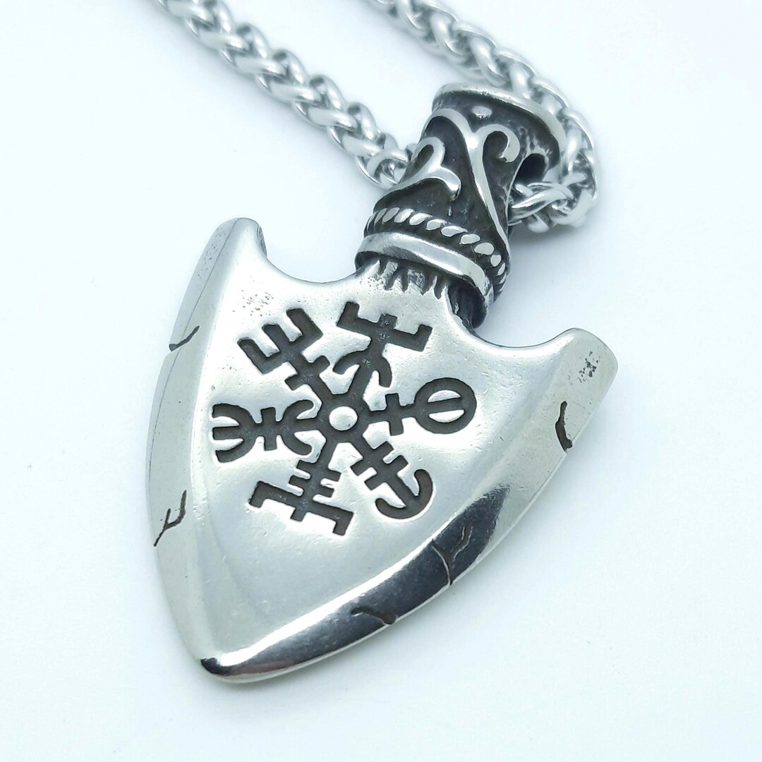 Mens Viking Pendant Necklace Arrow Head Valknut Vegvisir Viking ...