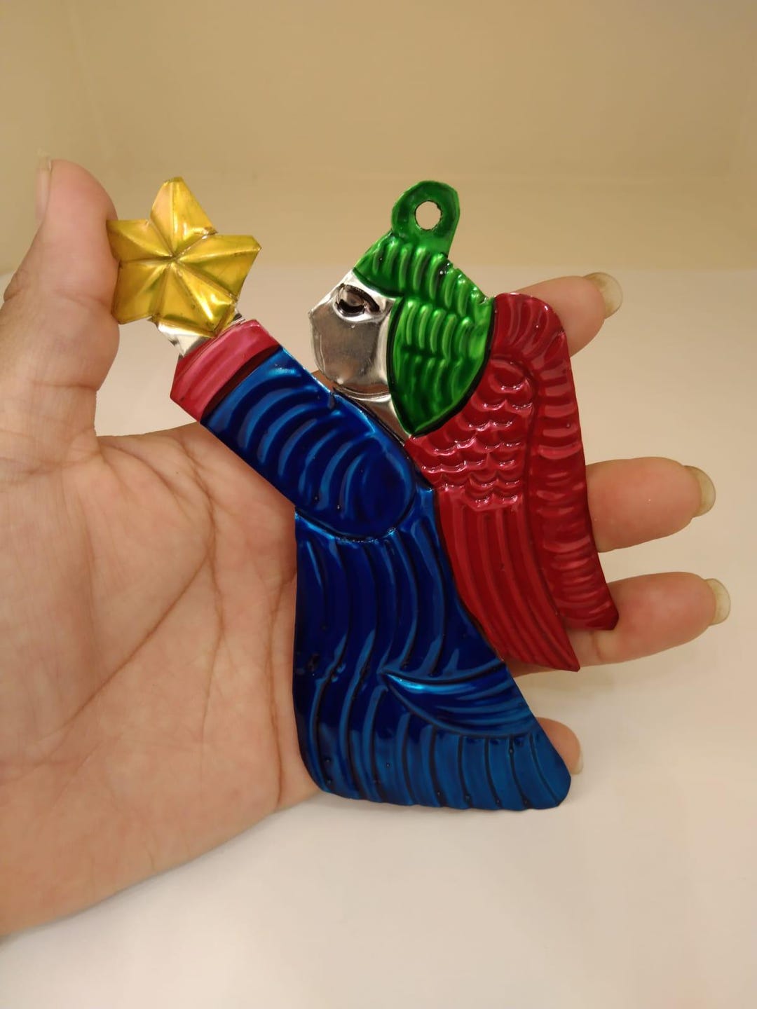 Mexican Tin Angel With Star – Blue Folk Art Ornament – Nativity Style ...