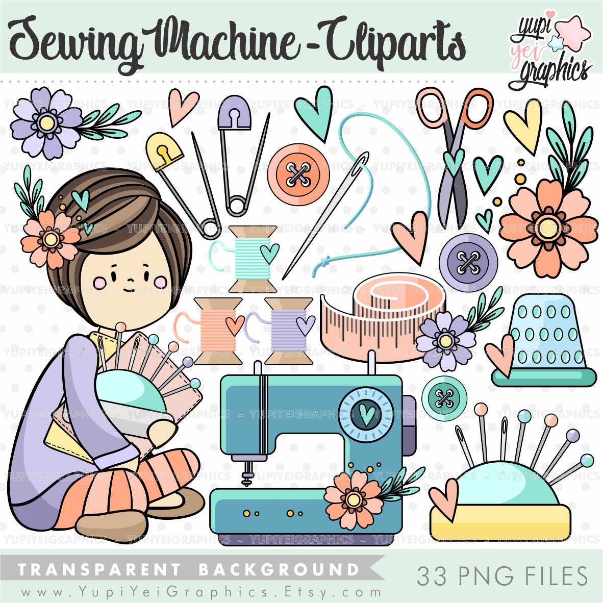 Sewing Machine Clipart Sewing Clipart Crafty Girl - Etsy