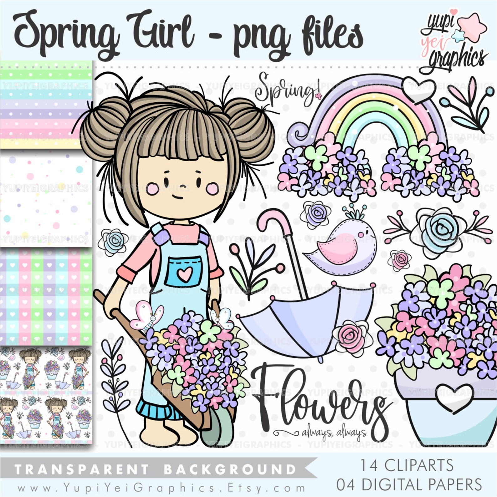 Spring Clip Art, Spring Girl Clipart, COMMERCIAL USE, Spring Clipart ...