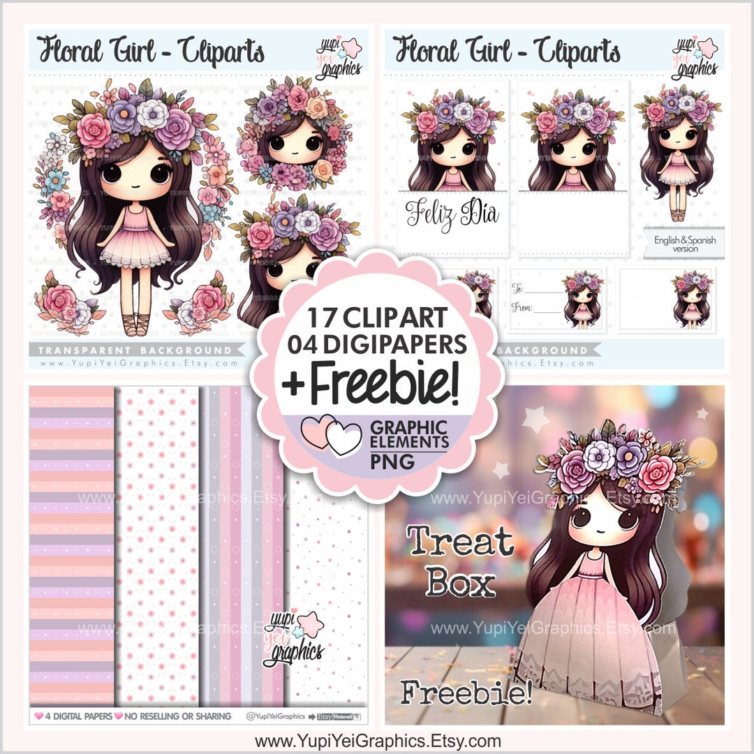 Girl Clipart, Spring Girl Clipart, Floral Wreath, Flora Girl Clipart ...