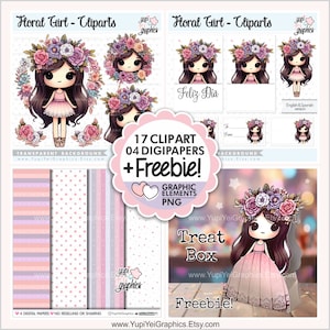 Girl Clipart, Spring Girl Clipart, Floral Wreath, Flora Girl Clipart ...