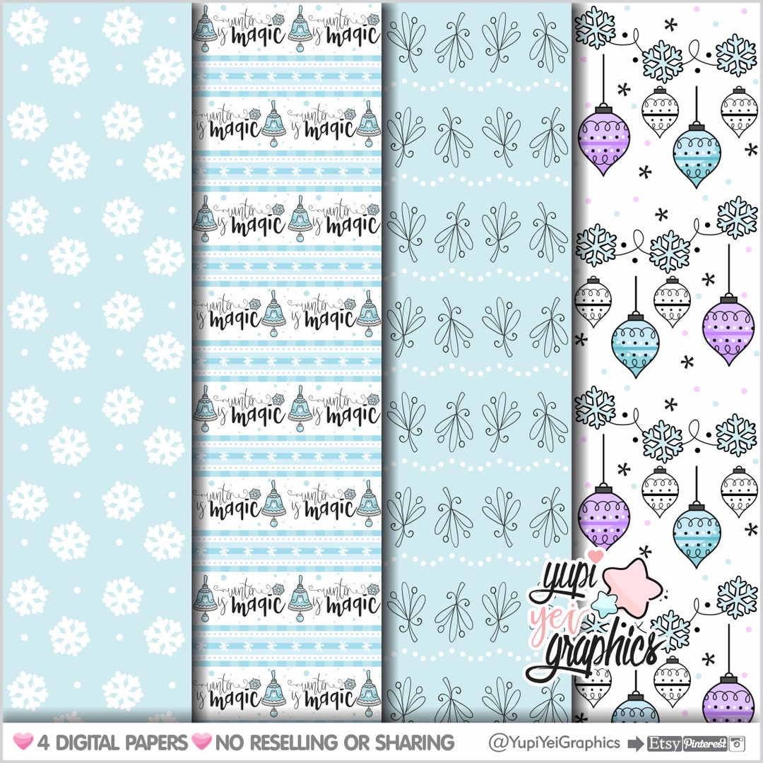 Winter Digital Papers, Blue Patterns, COMMERCIAL USE, Winter Patterns ...