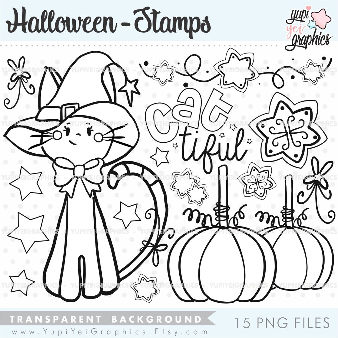 Halloween Digital Stamps Halloween Cat Stamps COMMERCIAL - Etsy