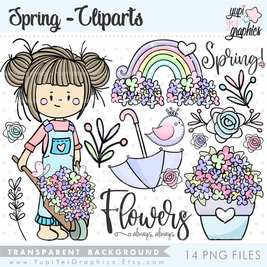 Spring Clip Art Spring Girl Clipart COMMERCIAL USE Spring - Etsy