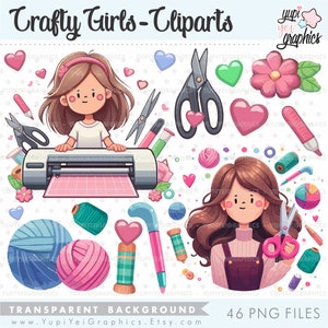 Crafty Girls Clipart, Girls Clipart, Digital Papers, Notepads, Crafty ...