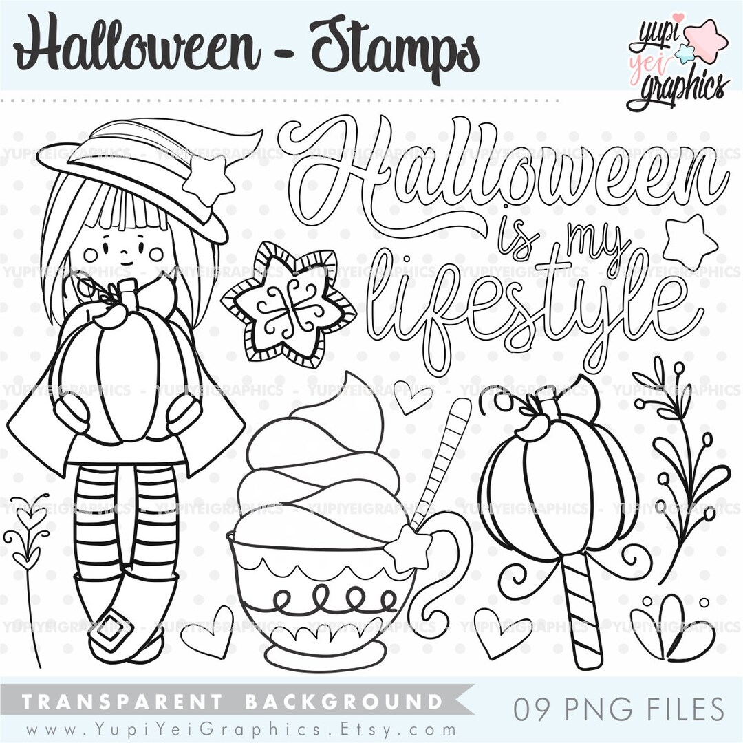Halloween Stamps, Halloween Digital Stamps, Pumpkin Stamps, COMMERCIAL ...