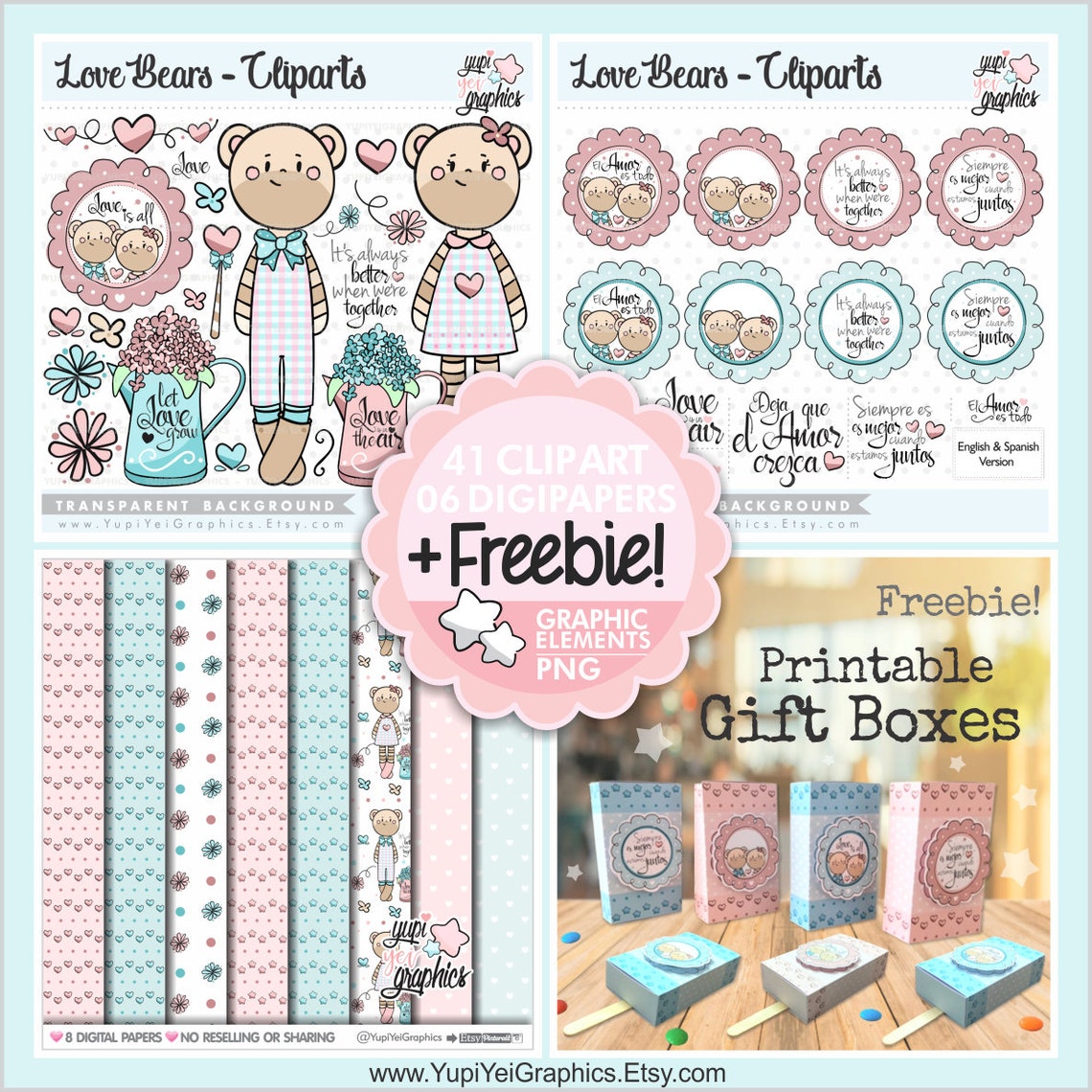 Bear Clipart Love Clipart COMMERCIAL USE Valentines Day - Etsy