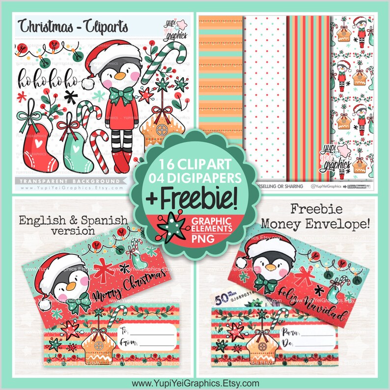 Christmas Clipart Christmas Penguin Clipart COMMERCIAL USE - Etsy