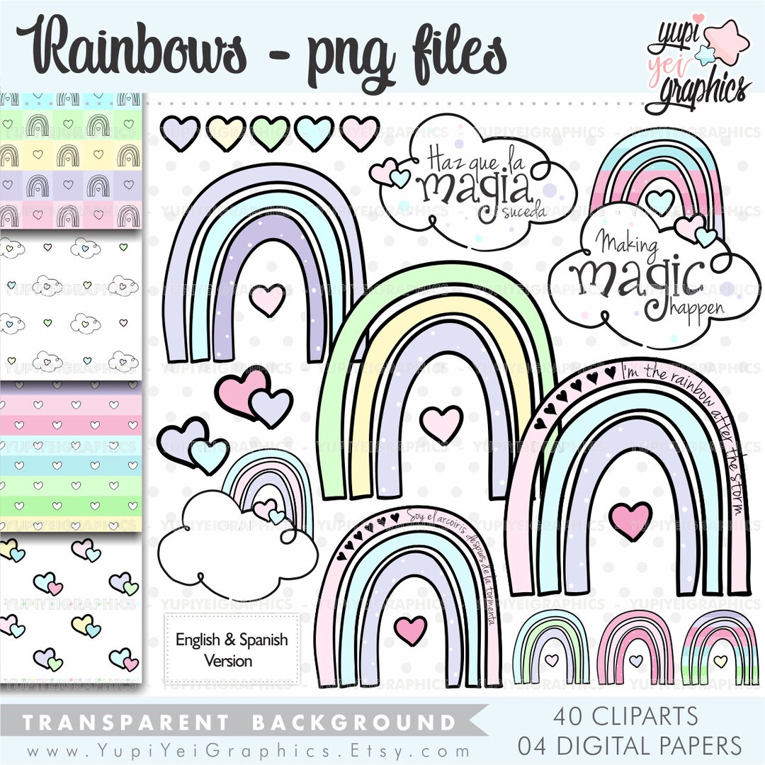 Rainbow Clipart, Rainbow PNG, COMMERCIAL USE, Cloud Clipart, Colorful ...