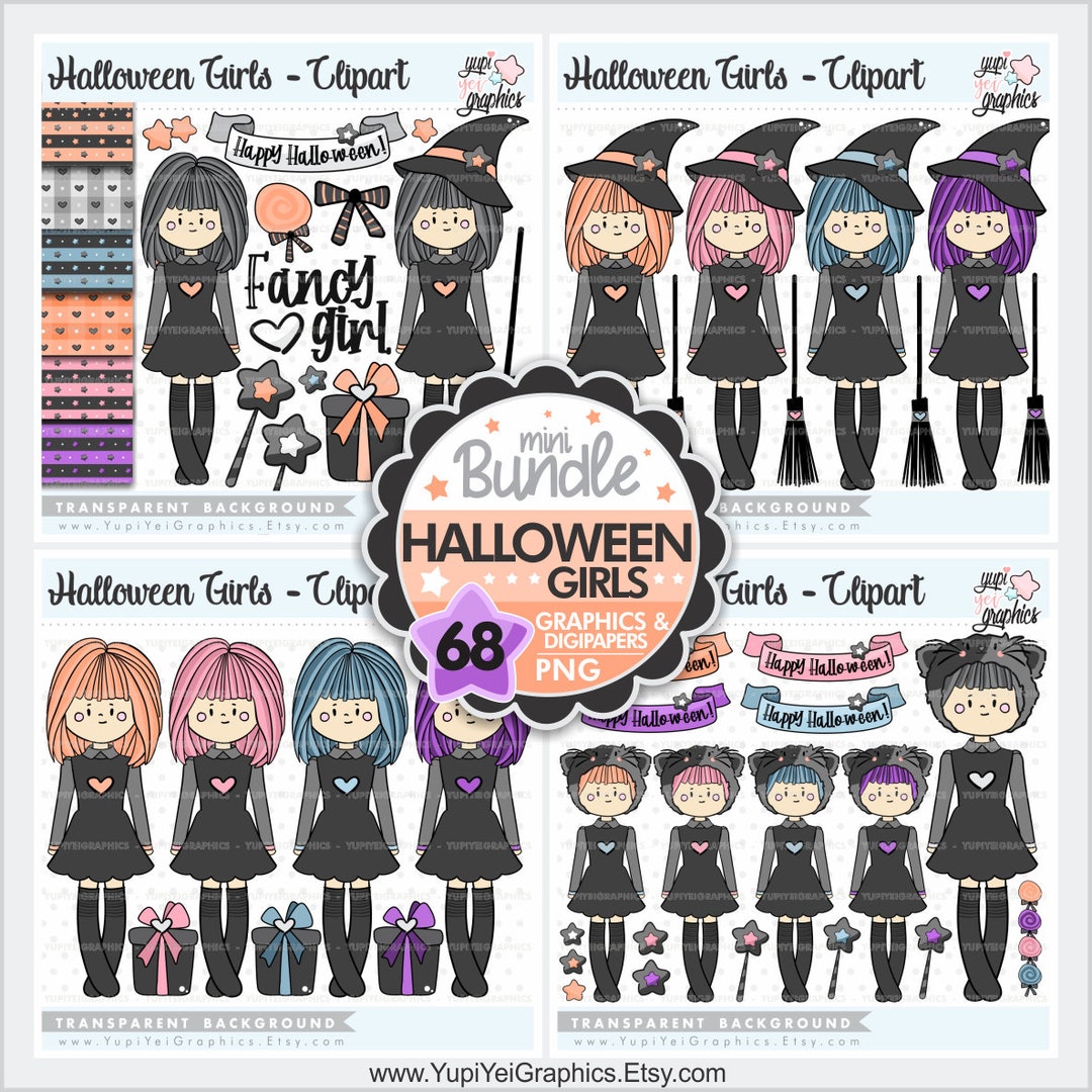 Halloween Girl Clipart, Halloween Clip Art, Witch Clipart, Halloween ...