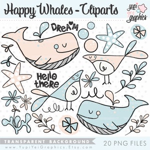 Whale Clipart, Whale Graphics, Handrawn Clipart, COMMERCIAL USE, Bird ...