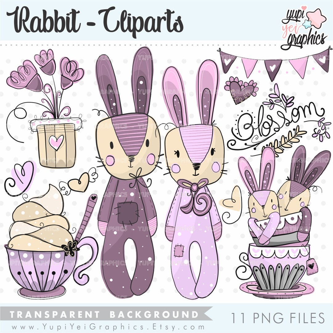 Bunny Clipart, Rabbit Clipart, COMMERCIAL USE, Love Clipart, Bunnies ...