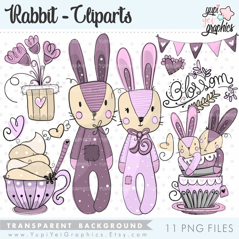 Bunny Clipart Rabbit Clipart COMMERCIAL USE Love Clipart - Etsy