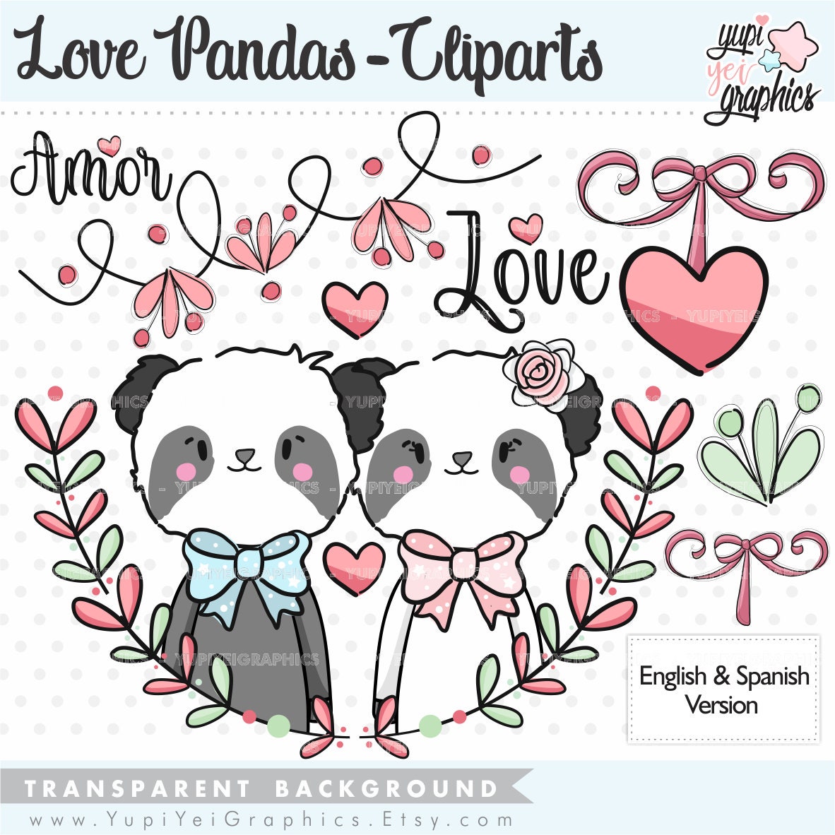 Panda Clipart Valentine's Day Clipart Love Clipart - Etsy