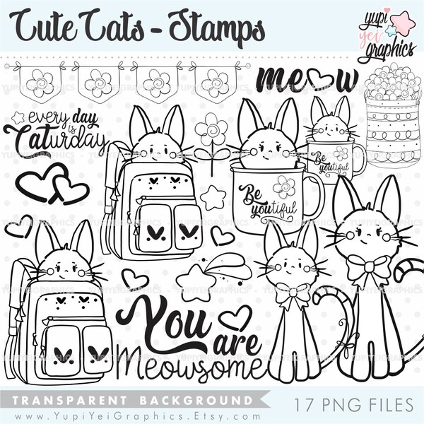 Cat Digital Stamps - Etsy