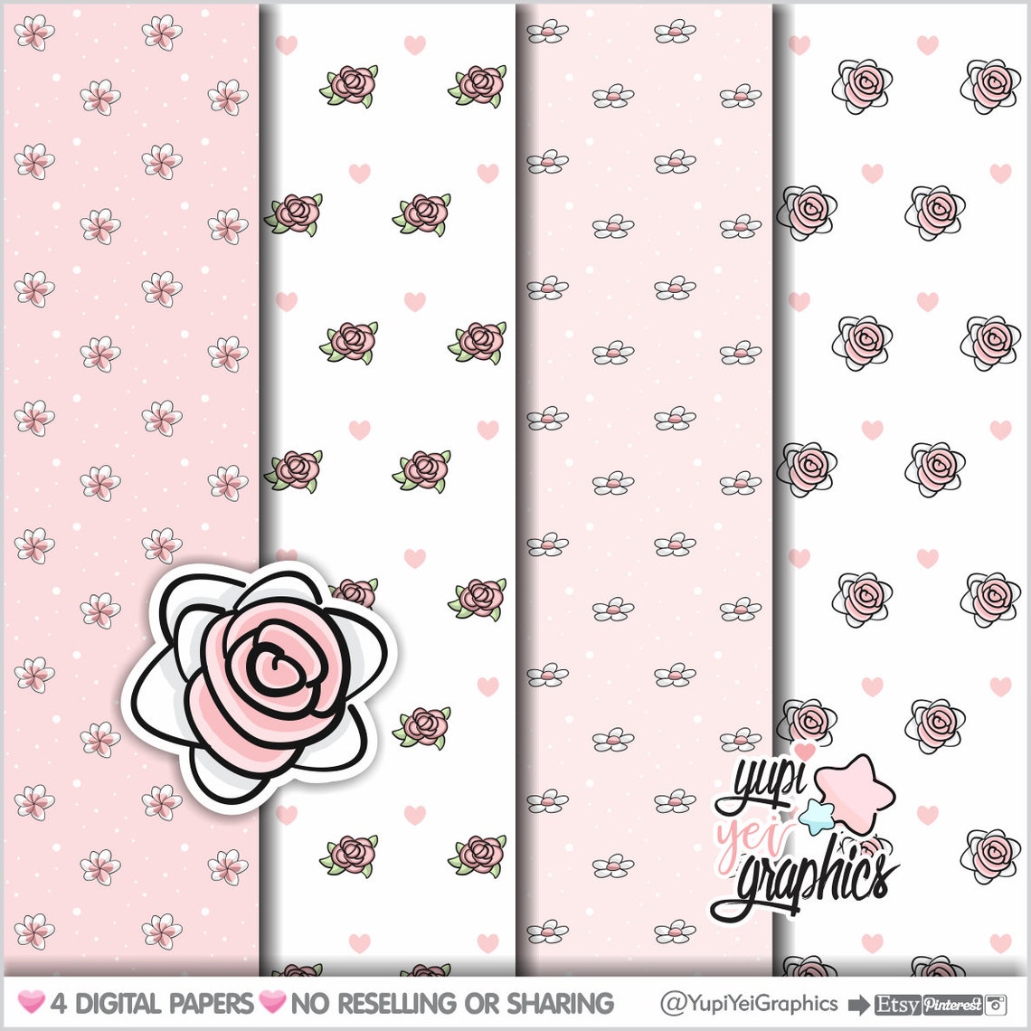 Flowers Digital Papers Flowers Pattern COMMERCIAL USE | Etsy