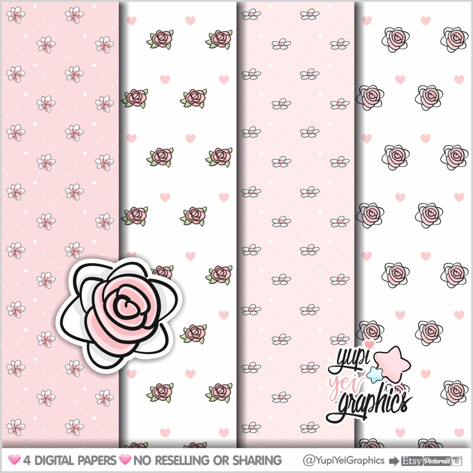 Flowers Digital Papers Flowers Pattern COMMERCIAL USE | Etsy