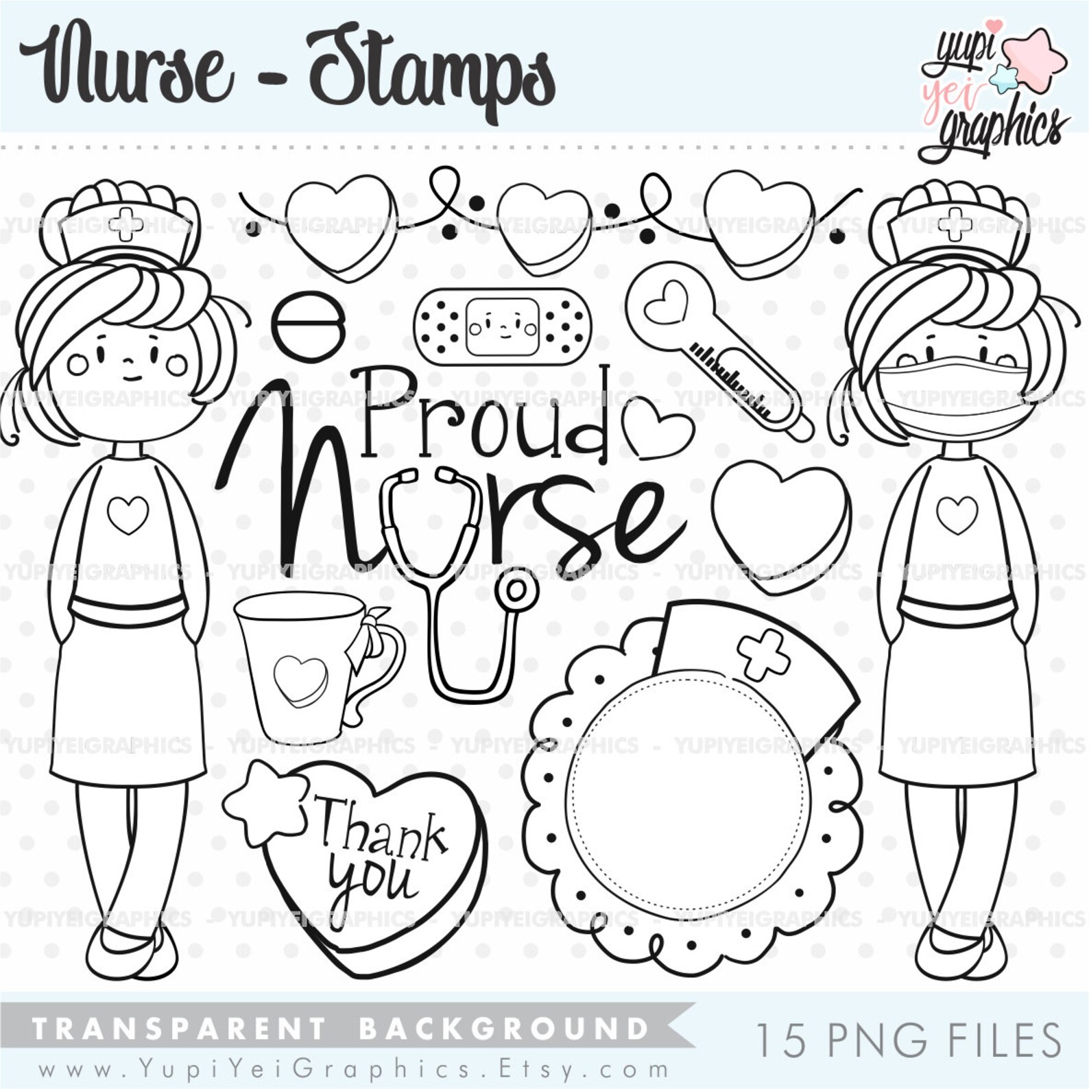 Nurse Stamps Nurses Stamps COMMERCIAL USE Nurse Coloring | Etsy