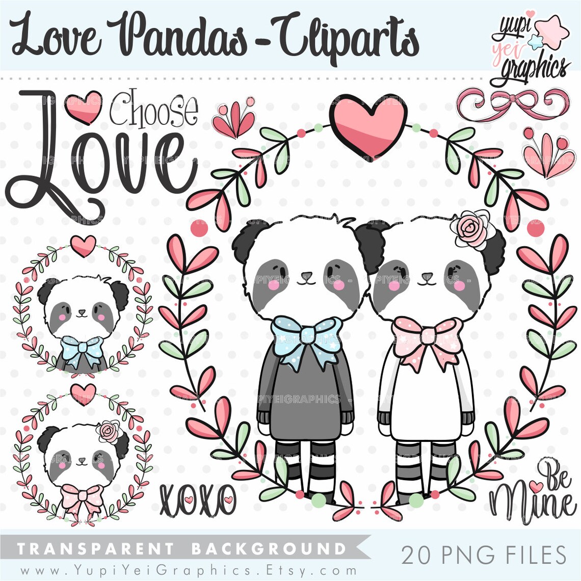 Panda Clipart Valentine's Day Clipart Love Clipart - Etsy