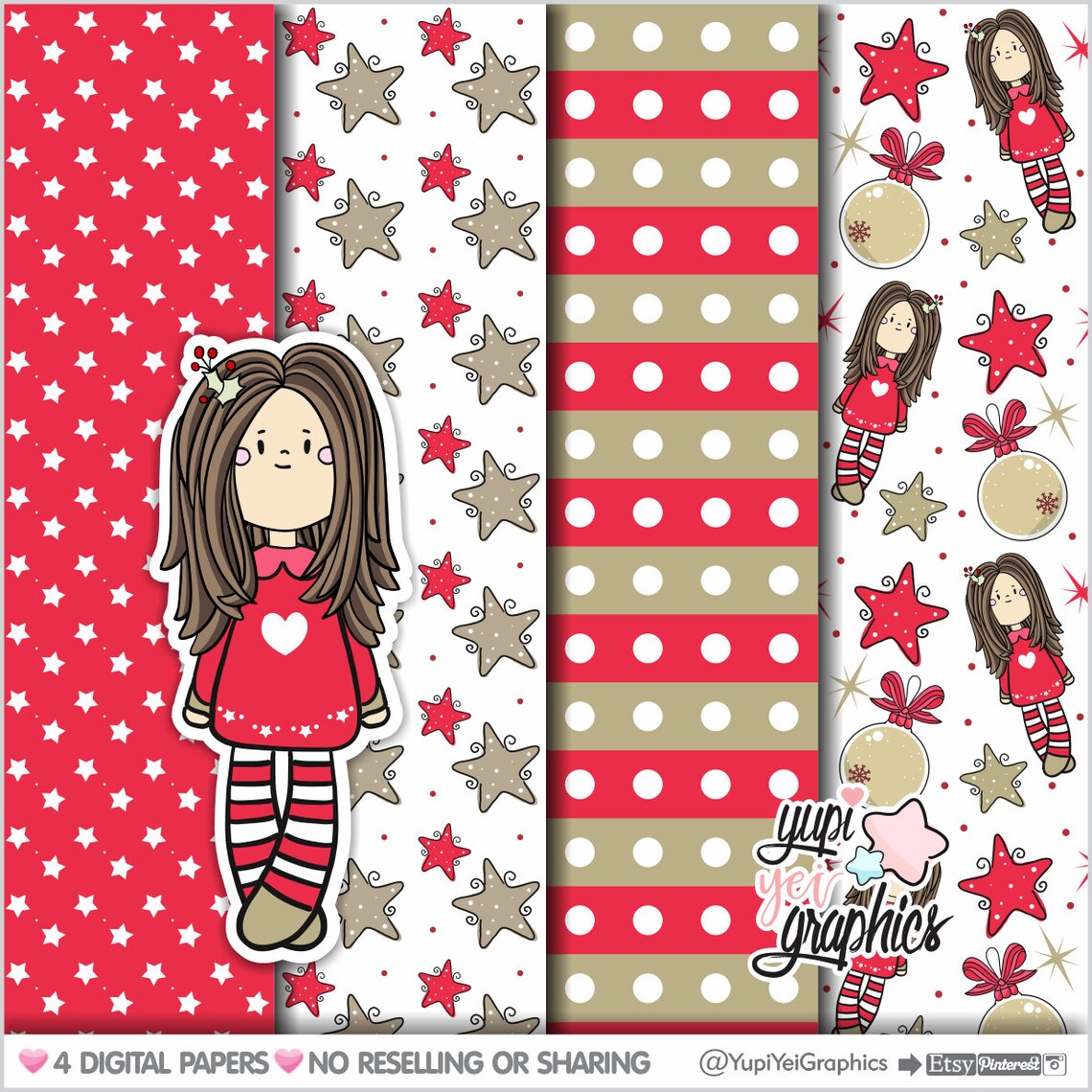 Christmas Digital Paper Christmas Pattern COMMERCIAL USE - Etsy