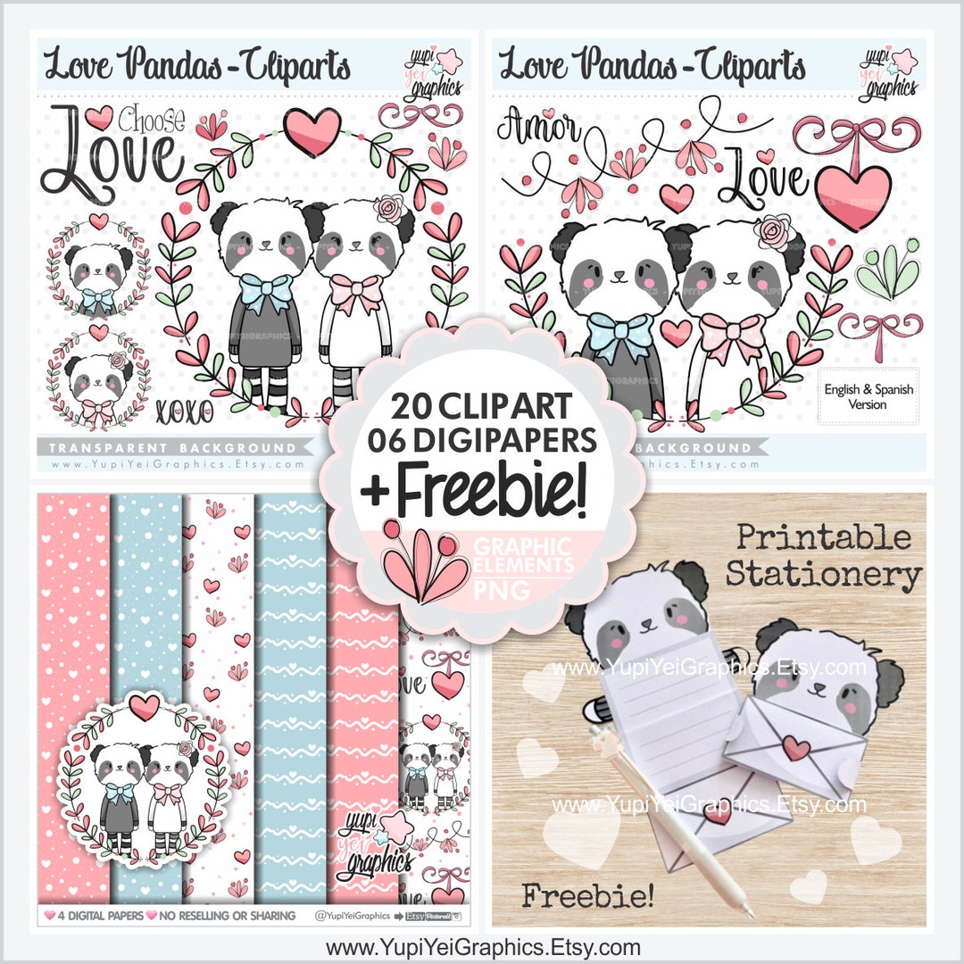Panda Clipart Valentine's Day Clipart Love Clipart - Etsy