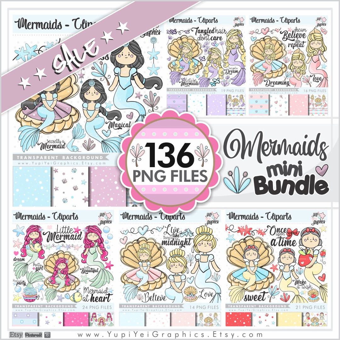 Mermaids Clipart, Princess Clipart, Bundle Clipart, Bundle PNG ...