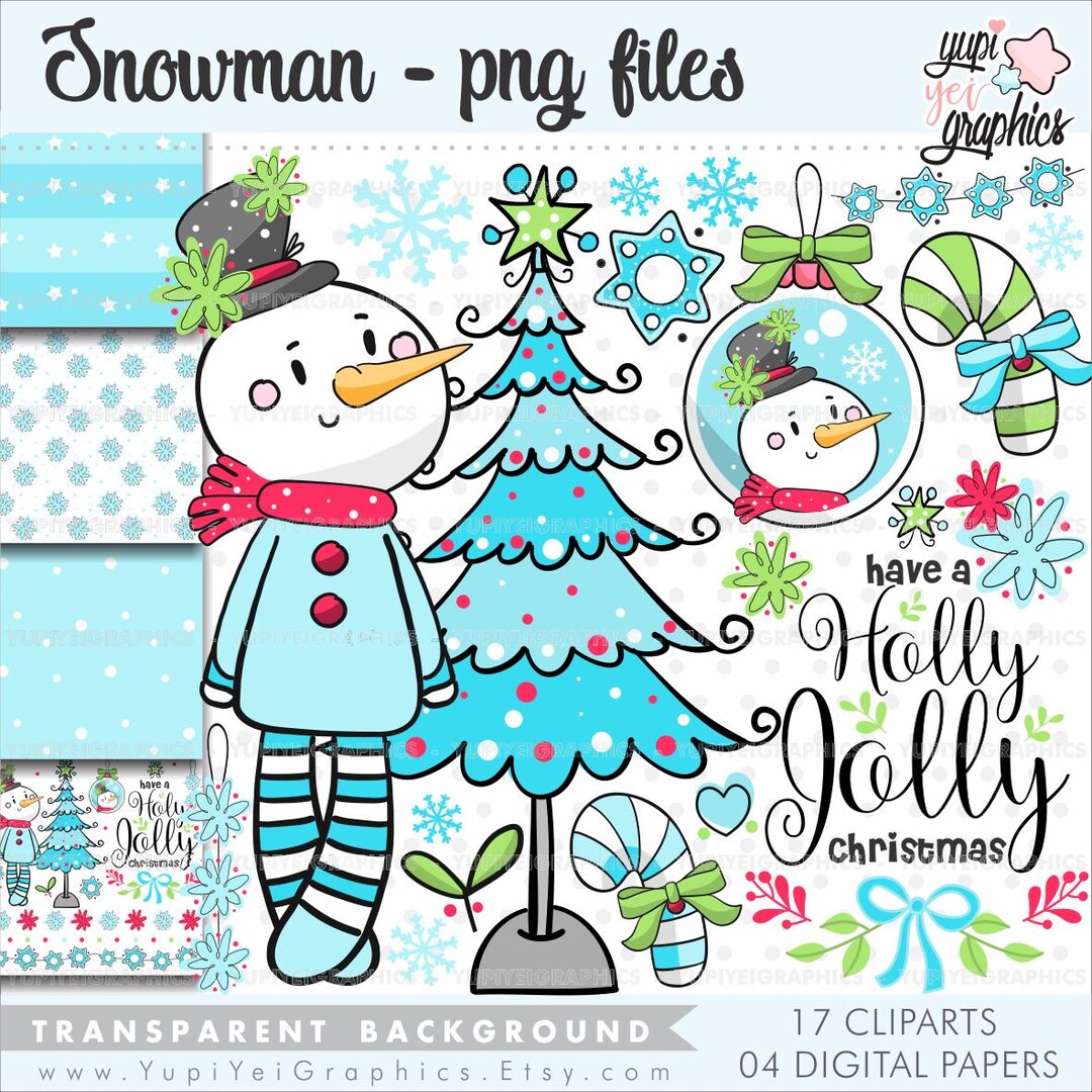 Christmas Clipart, Snowman Clipart, COMMERCIAL USE, Clipart Christmas ...