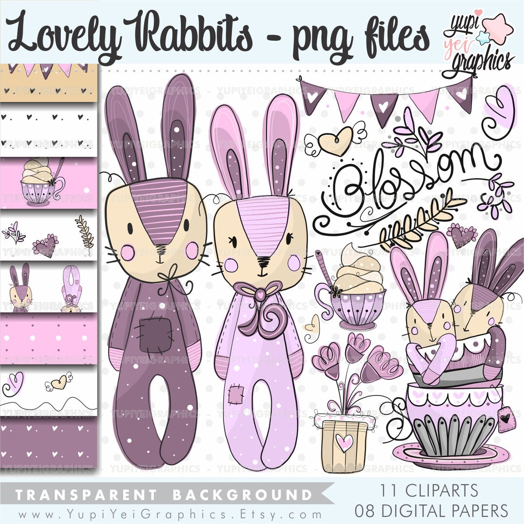 Bunny Clipart, Rabbit Clipart, COMMERCIAL USE, Love Clipart, Bunnies ...
