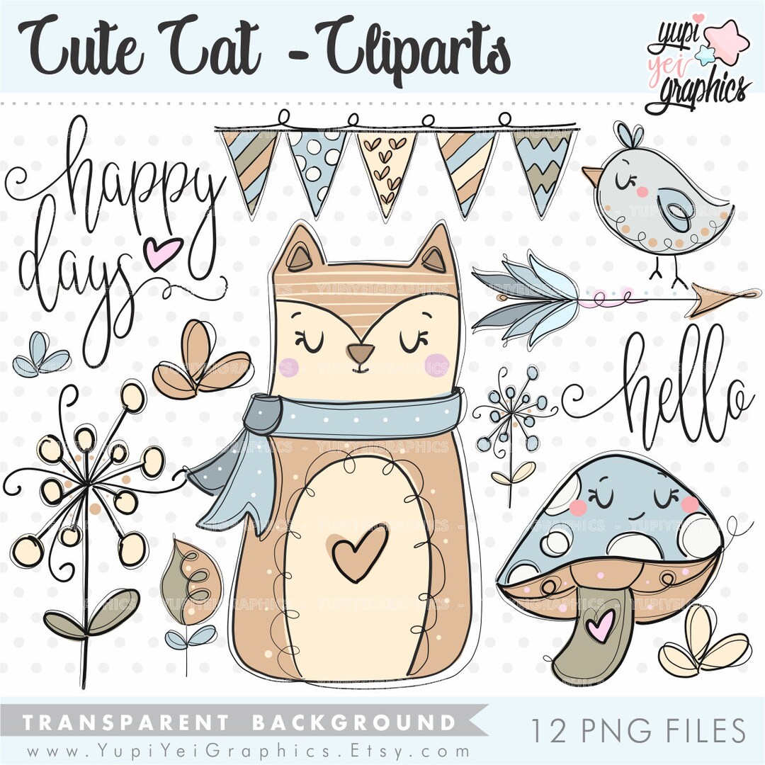 Cat Clipart, Cat Graphics, COMMERCIAL USE, Cat Party, Pet Clipart ...